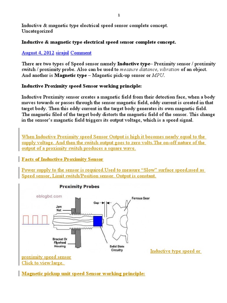 Inductive & Magnetic Type Electrical Speed Sensor Complete Concept ...
