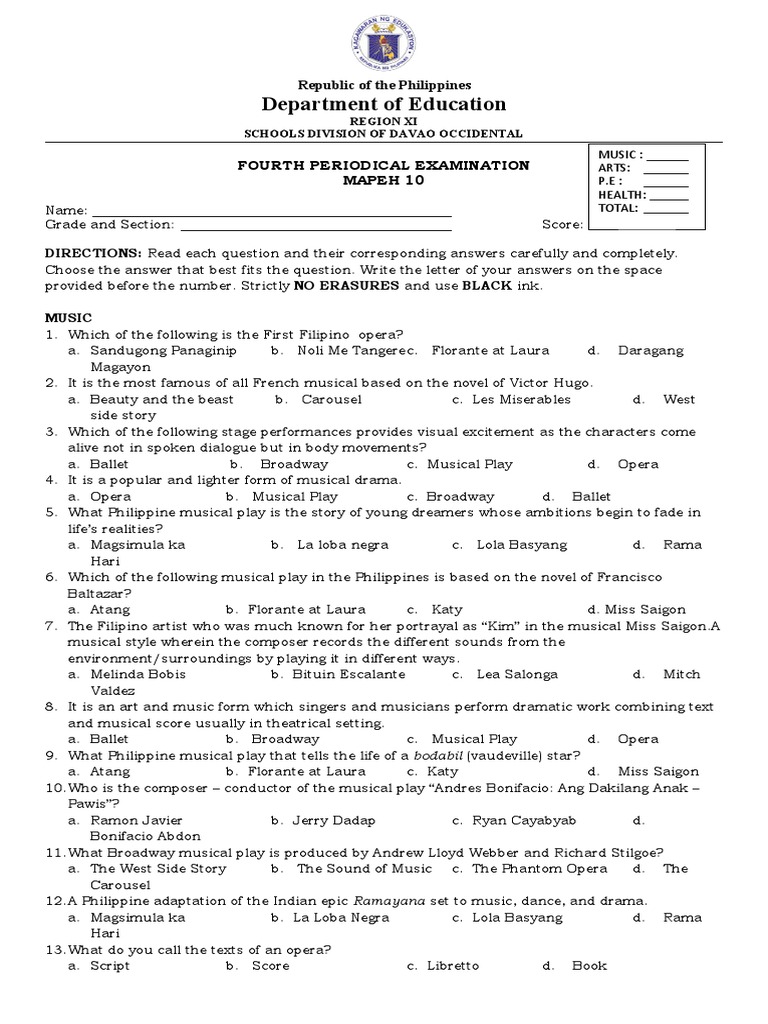 MAPEH 10 Exam | PDF | Health Professional | Health Care