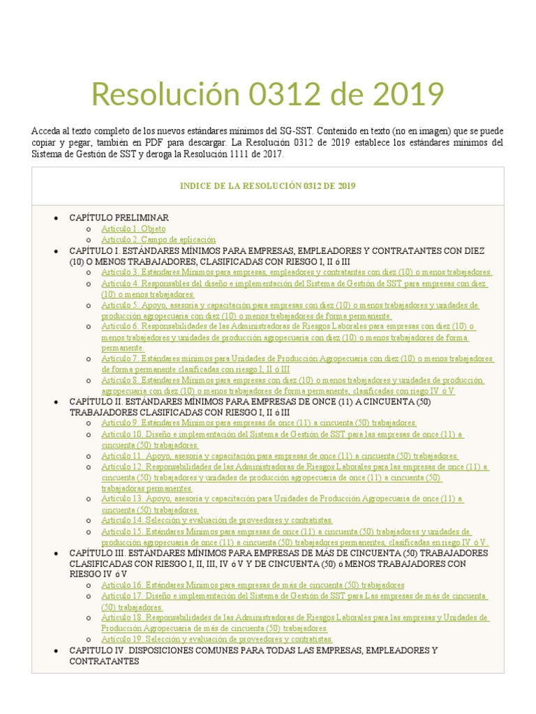 Resolución 0312 de 2019 Actualizada Safetya | PDF | Derecho laboral | Seguridad y salud ocupacional