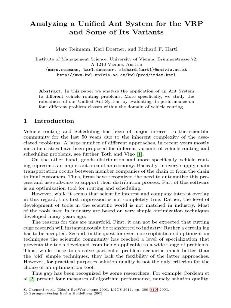 Analyzing A Unified Ant System For The VRP and Some of Its Variants | PDF | Applied Mathematics ...