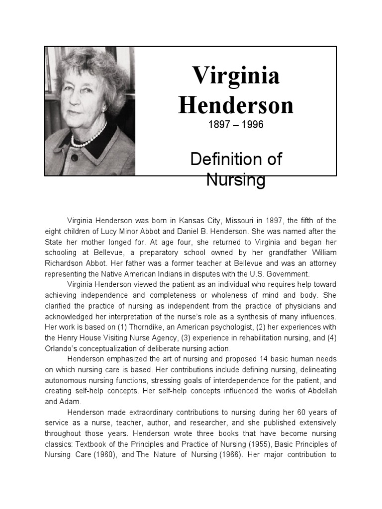 Virginia Henderson: Definition of Nursing | PDF | Nursing | Theory