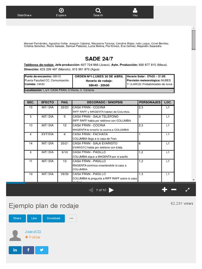Ejemplo Plan de Rodaje | PDF