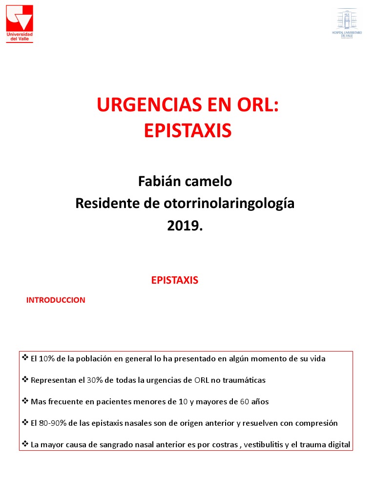 URGENCIAS EN ORL Epistaxis | PDF | Tejido (biología) | Tratamientos médicos
