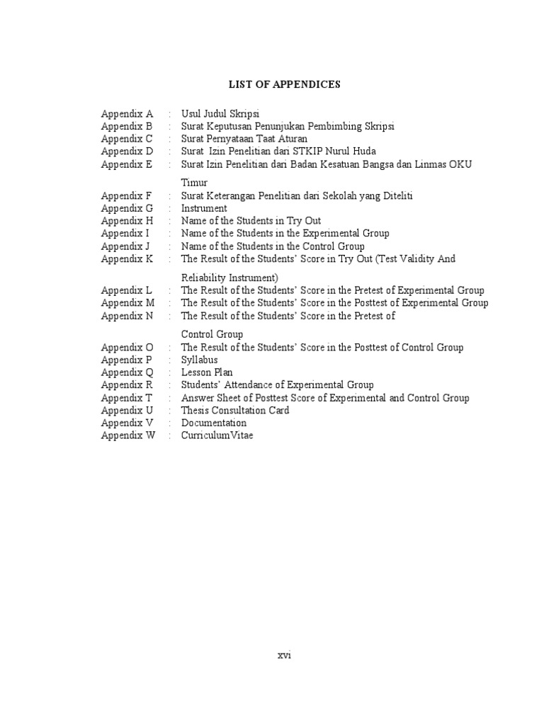 List of Appendices for Skripsi | PDF | Science & Mathematics