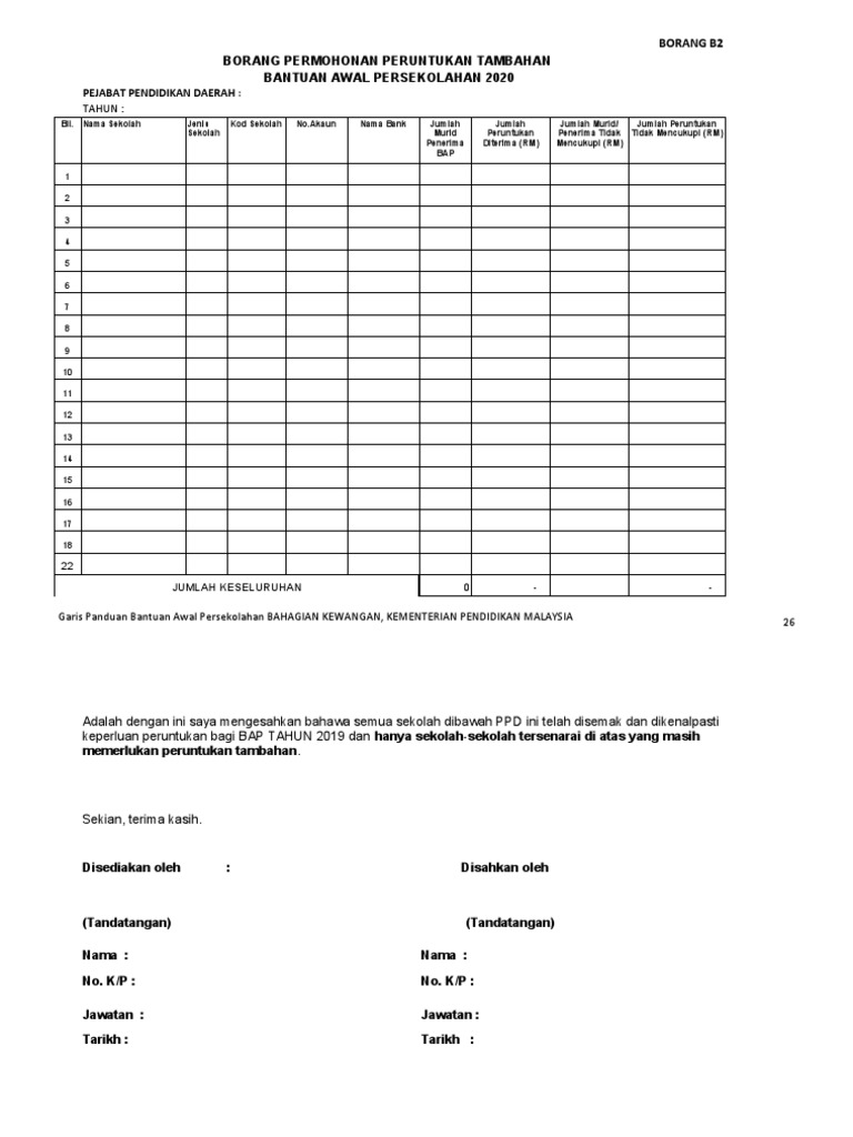 Borang D Bantuan Awal Tahun PBD (2T) | PDF