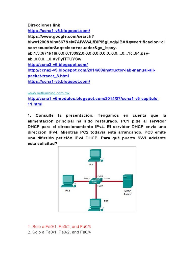 Direcciones Link - examen-CCNA | PDF | Enrutador (Computación) | Conmutador de red