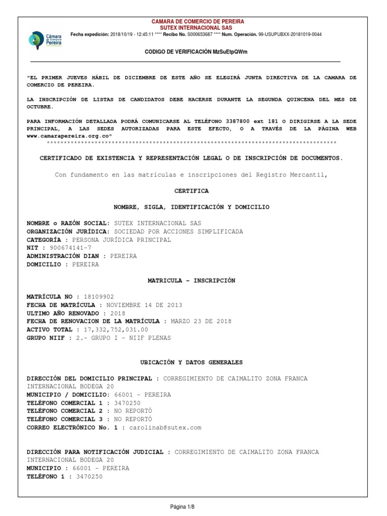 Sutex Internacional Sas | PDF | Sociedad de responsabilidad limitada ...