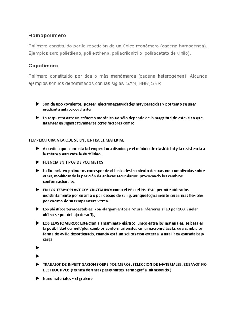 Tipos de Polímeros y Propiedades Clave | PDF