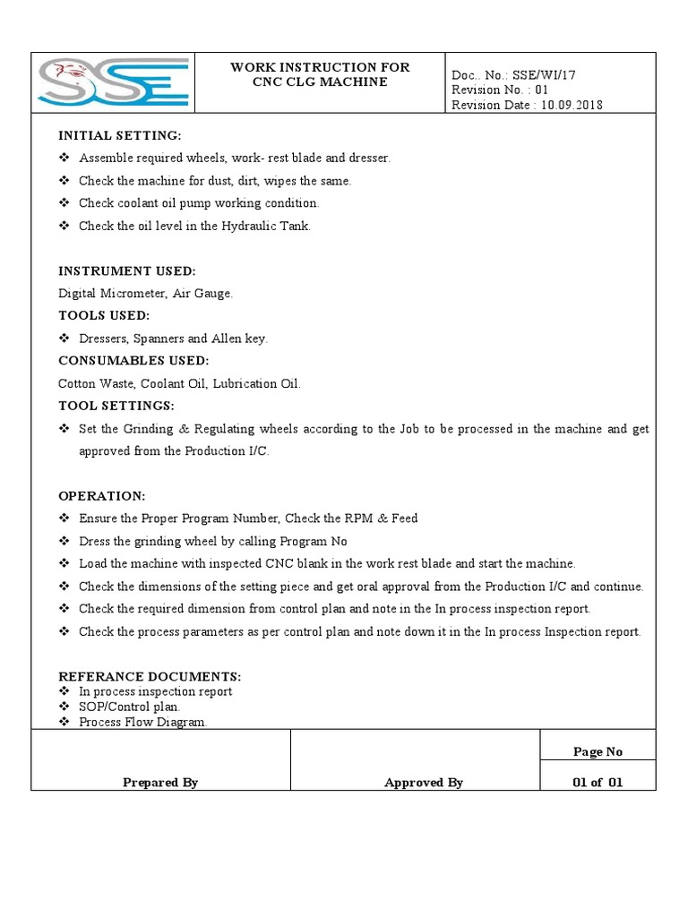 17.work Instruction For CNC-CLG | PDF | Finance & Money Management | Computers