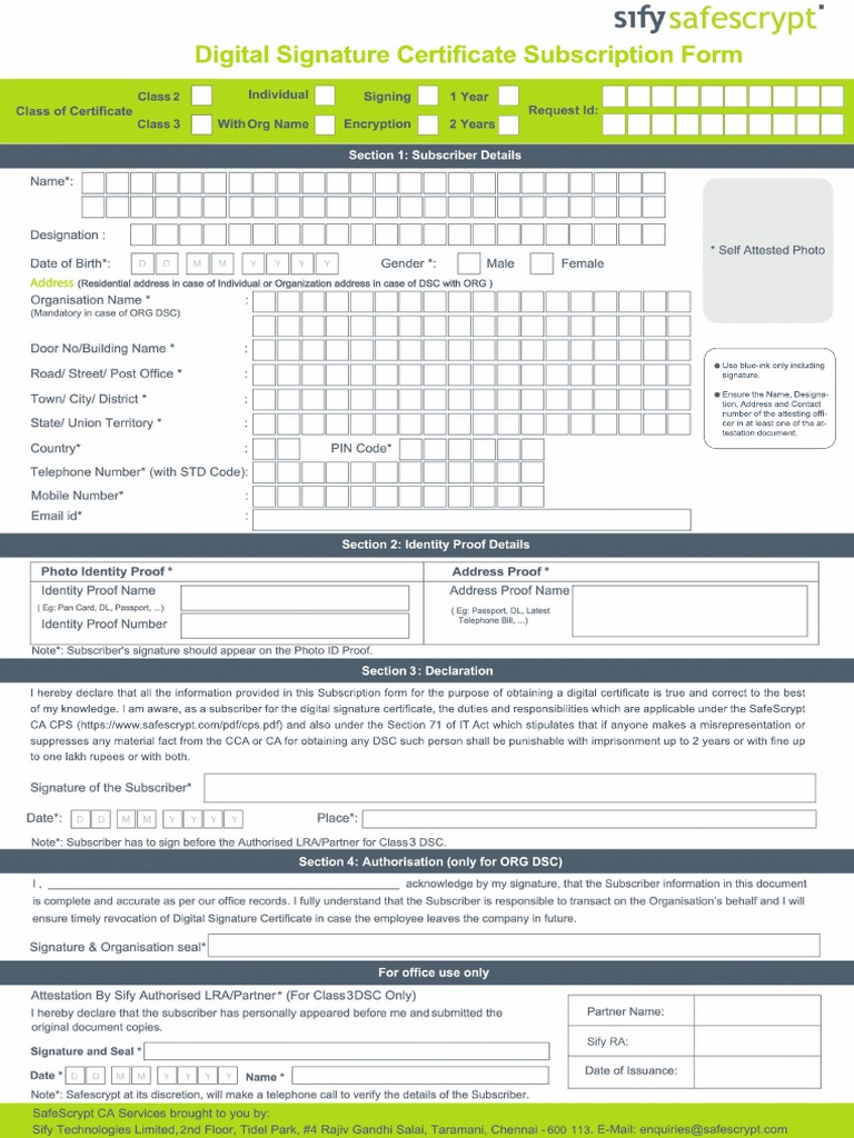 Digital Signature Certificate Form | PDF
