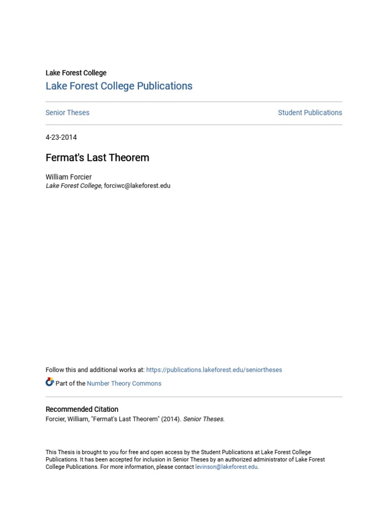 Fermats Last Theorem - Thesis | PDF | Factorization | Prime Number