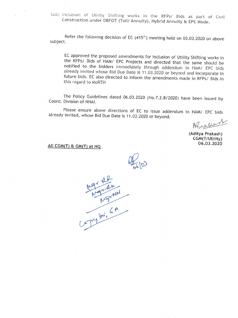 NHAI Circular - Utility Shifting | PDF