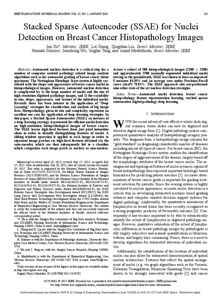 Stacked Sparse Autoencoder (SSAE) For Nuclei Detection On Breast Cancer ... Stacked Sparse Autoencoder (SSAE) For Nuclei Detection On Breast Cancer ...