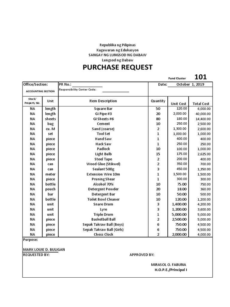 101 Purchase Request: Responsibility Center Code | PDF | Building ...