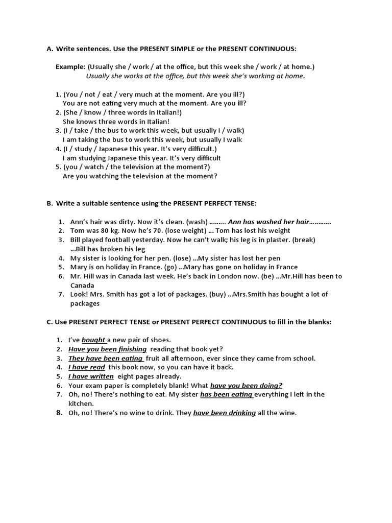 Present Tense Exercises Guide | PDF | Language Arts & Discipline | Foreign Language Studies