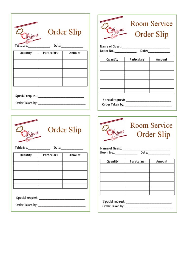 Providing Guest Convenience: A Room Service Order Form | PDF