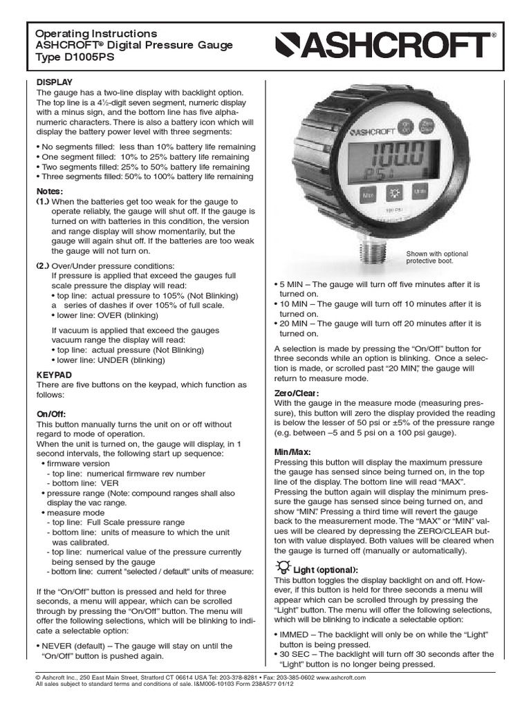 Ashcroft D1005PS Manual | PDF | Calibration | Vacuum