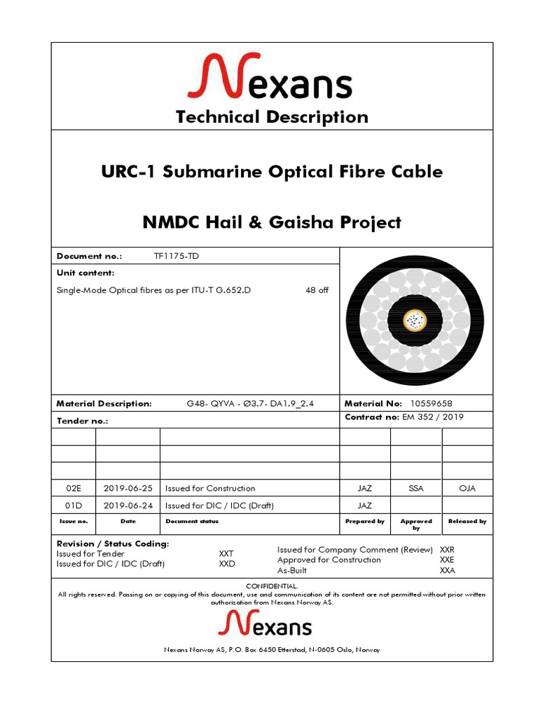Technical Description NEXANS URC-1 Submarine Optical Fiber Cable For NMDC Hail & Ghasha Project ...