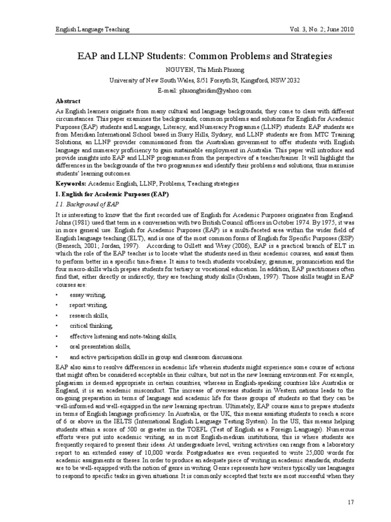 EAP and LLNP Students: Common Problems and Strategies: I.1. Background ...