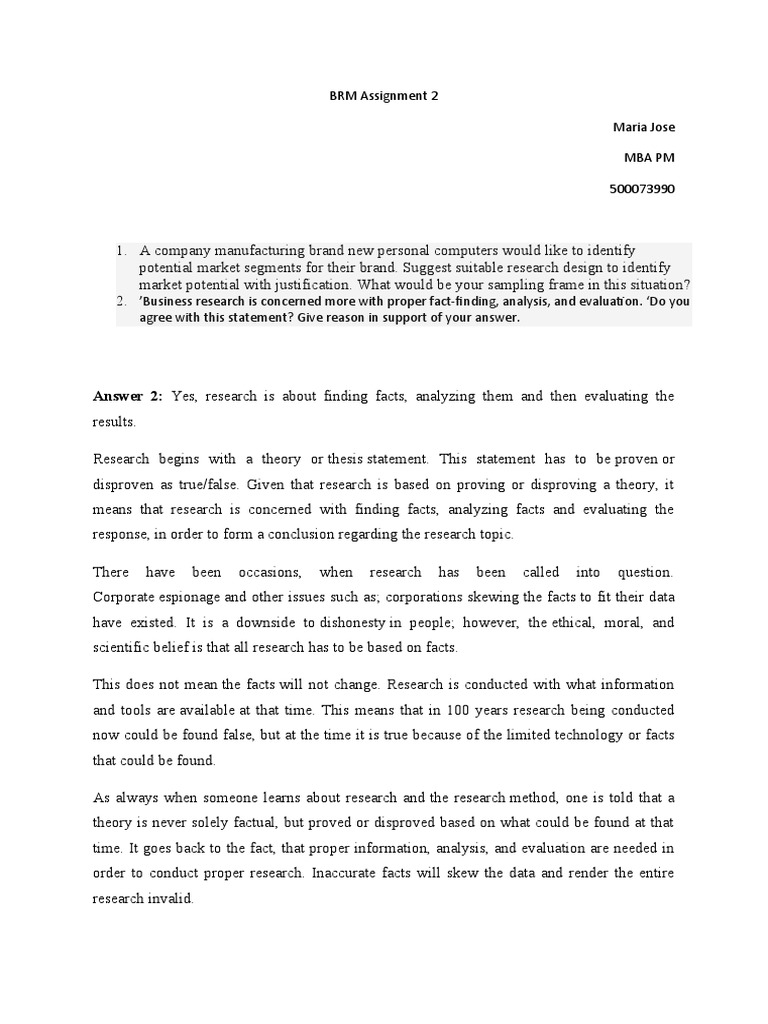 BRM Assignment 2 | PDF | Target Audience | Market Segmentation