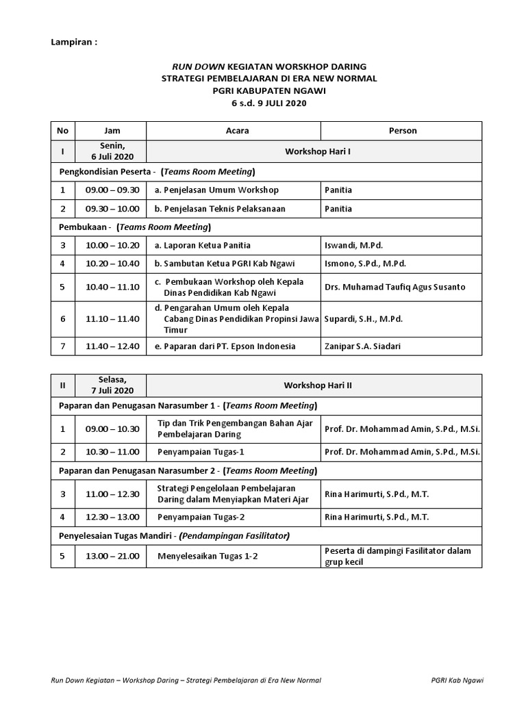Materi - Rundown KEGIATAN Workshop PGRI NGAWI | PDF