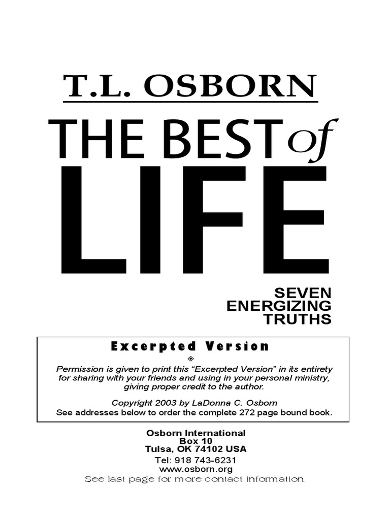 THE BEST OF LIFE T L Osborn | PDF | Self Esteem | Miracle
