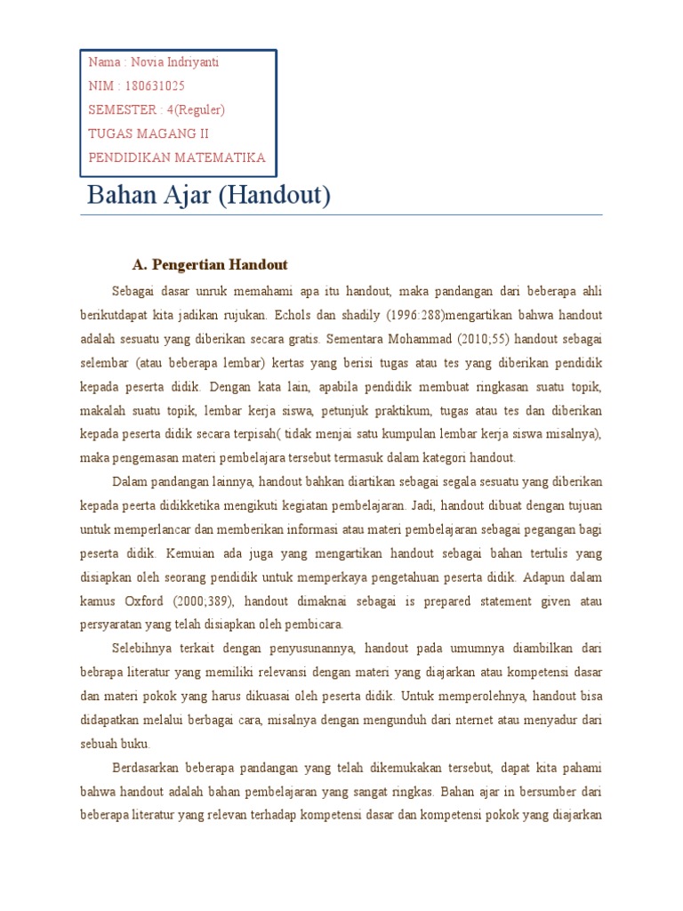 Bahan Ajar Handout | PDF