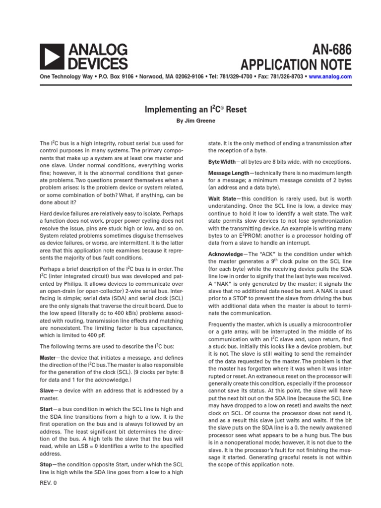Implementing An I2C® Reset | PDF | Manufactured Goods | Telecommunications