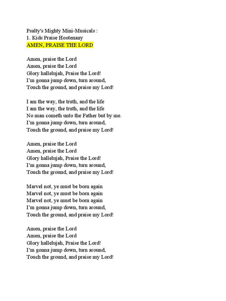 Amen, Praise The Lord Lyrics | PDF