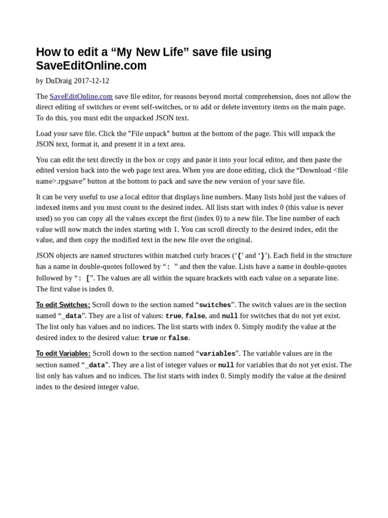 How To Edit A "My New Life" Save File Using | PDF | Identifier ...