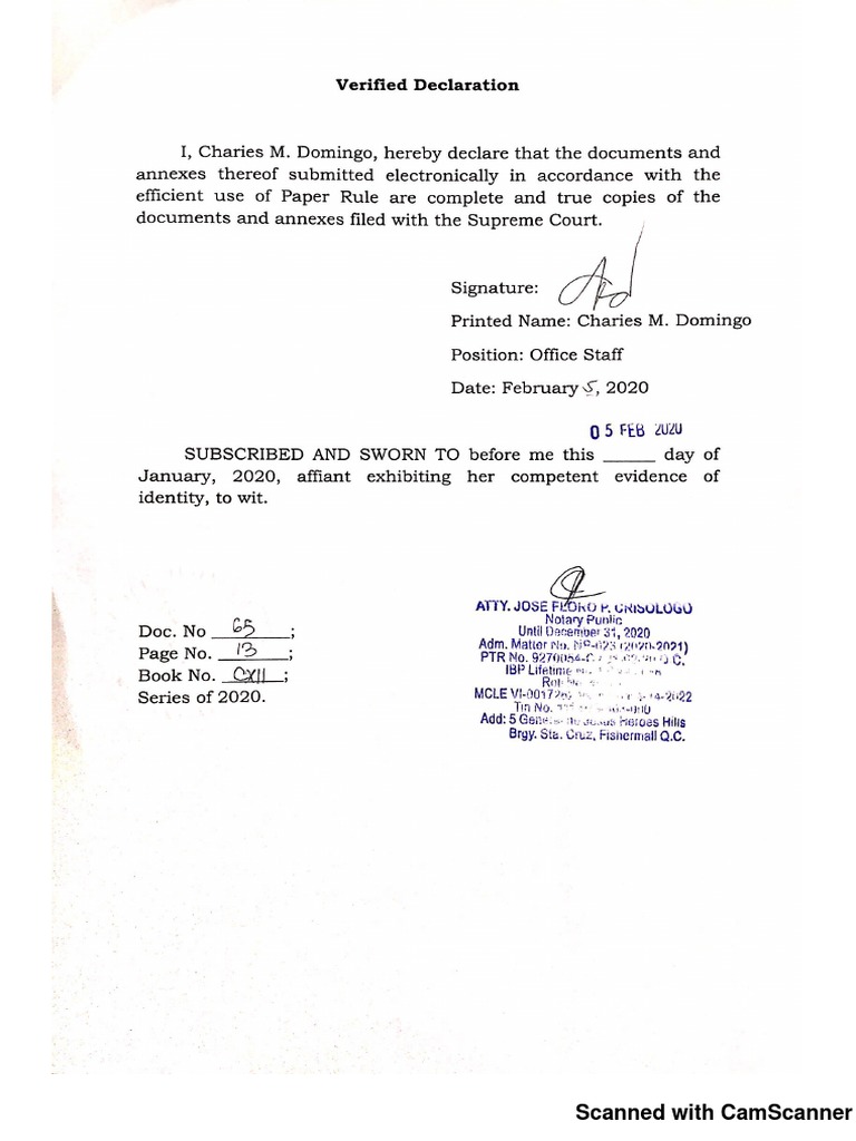 Verified Declaration | PDF