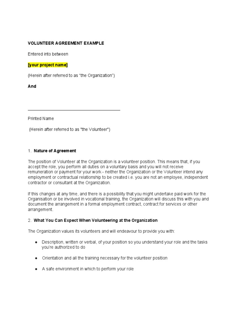 Goodpush - Volunteer Agreement Example | PDF | Volunteering | Employment
