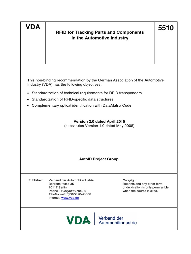 Vda 5510 Rfid For Tracking Parts and Components v2 | PDF | Radio ...