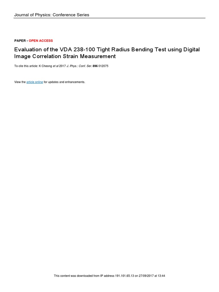 Evaluation of The VDA 238-100 Tight Radius Bending Test Using Digital ...