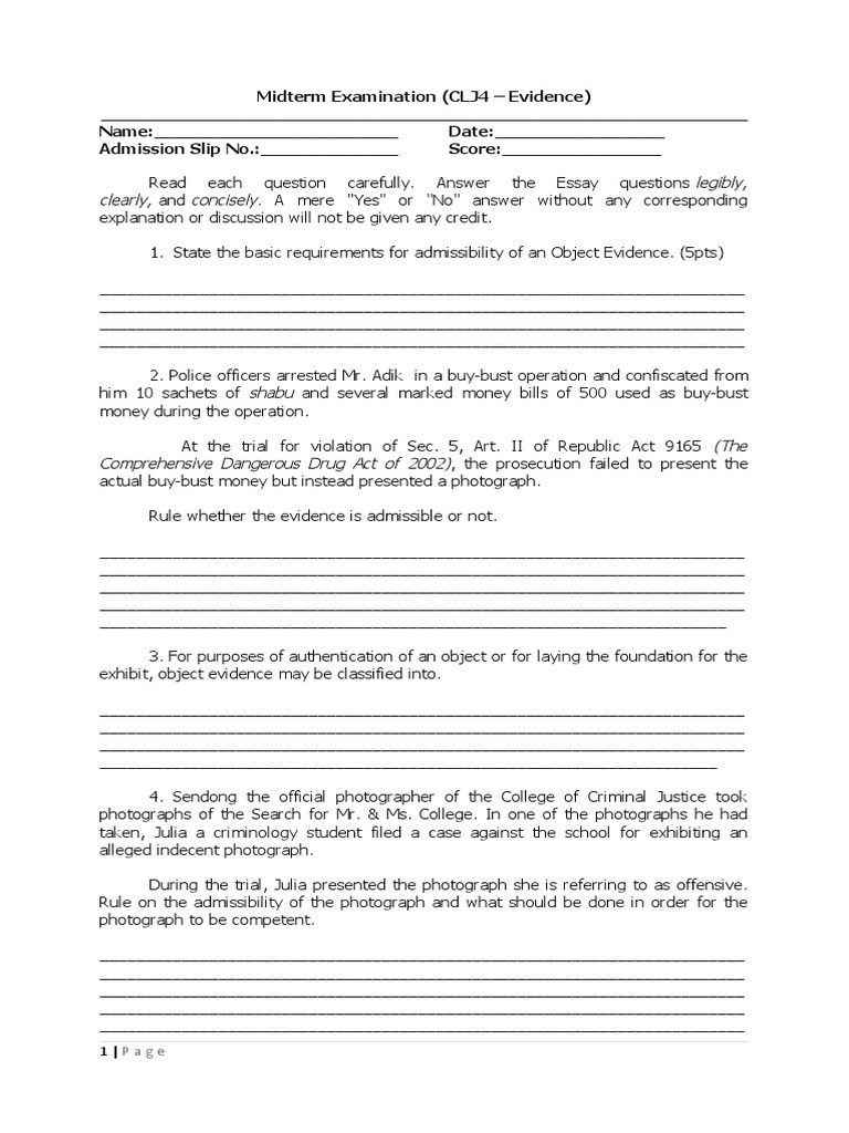 Midterm Evidence | PDF | Prosecutor | Evidence