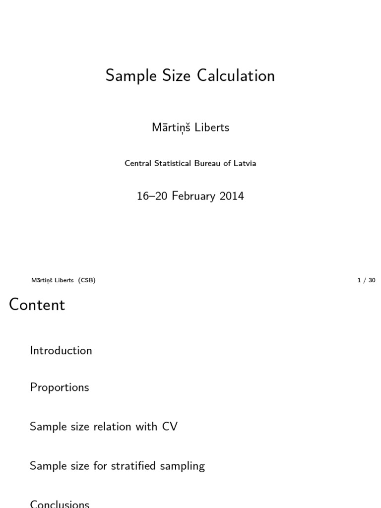 Sample Size Calculation: Mārtiņš Liberts | PDF | Sample Size Determination | Sampling (Statistics)