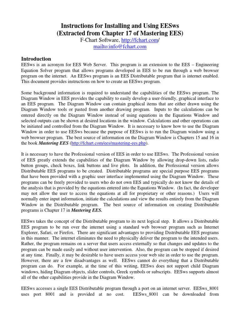 Instructions For Installing and Using Eesws (Extracted From Chapter 17 ...