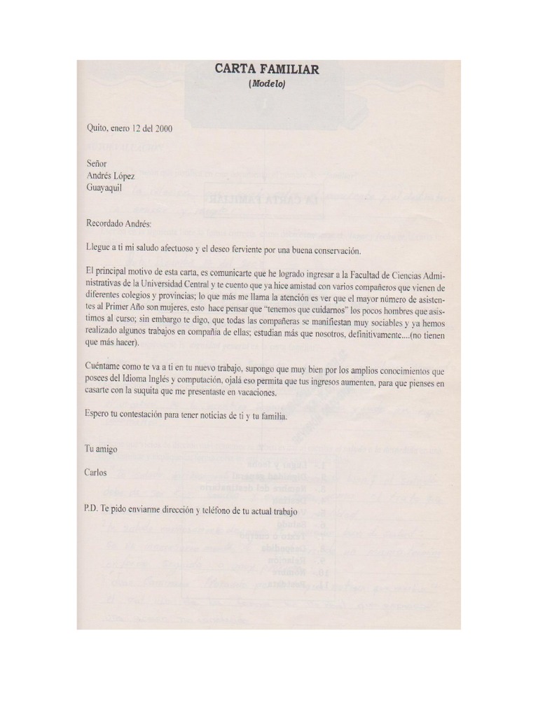 Carta Familiar (Modelo)