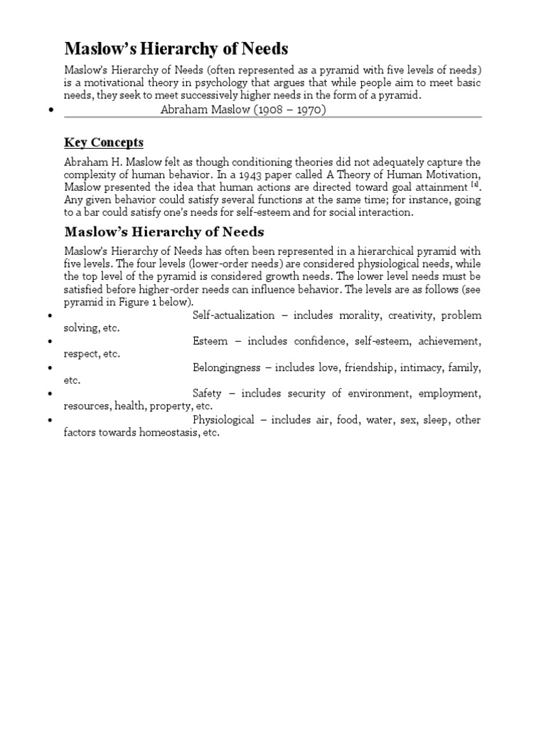 Maslow's Hierarchy of Needs | PDF | Behavioural Sciences | Action ...