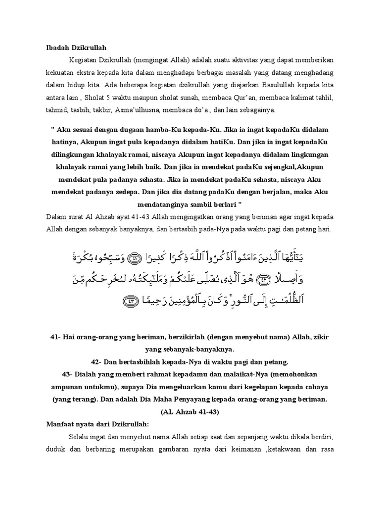 Manfaat Dzikrullah dalam Kehidupan | PDF
