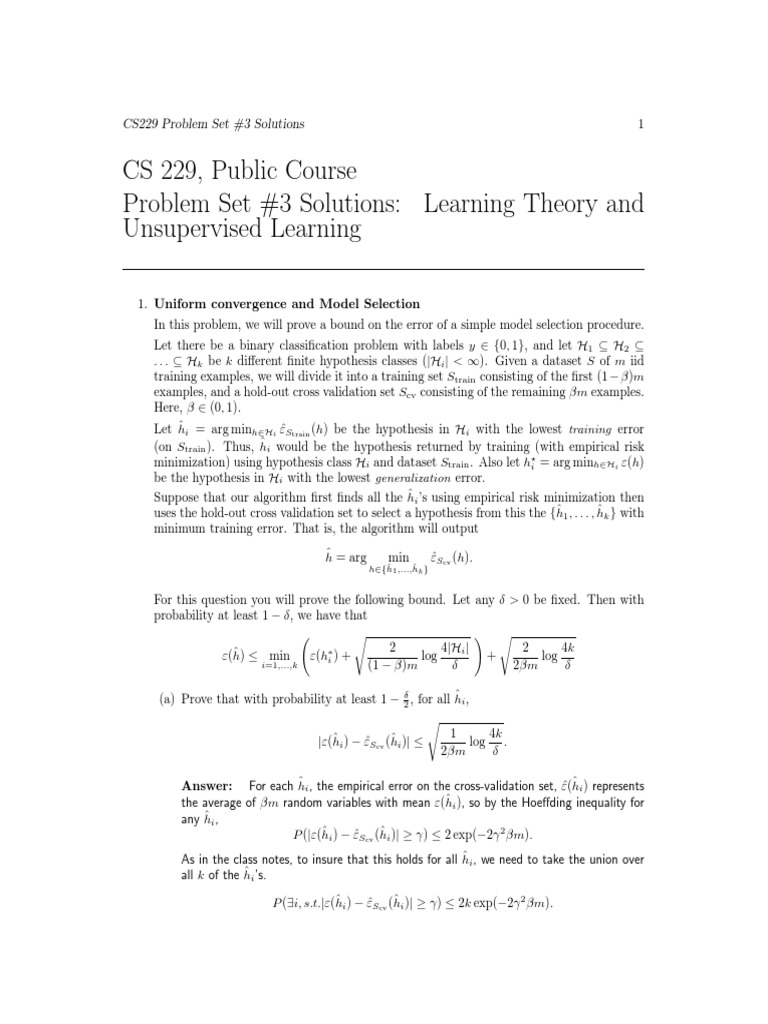 CS 229, Public Course Problem Set #3 Solutions: Learning Theory and Unsupervised Learning | PDF ...