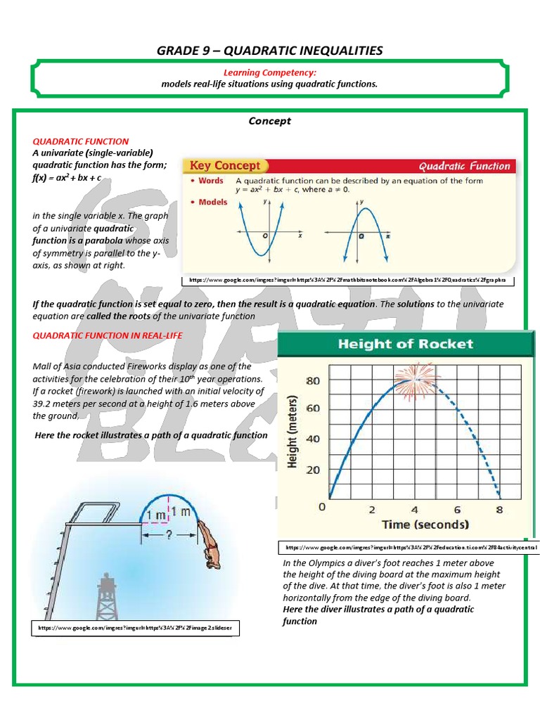 Grade 9 - Quadratic Inequalities: Concept | PDF | Mathematical Objects ...