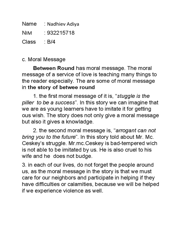 Between Round Has Moral Message. The Moral: Piller To Be A Success". in ...