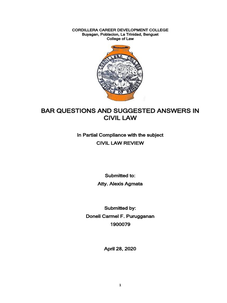 Bar Questions and Suggested Answers in Civil Law | PDF | Mortgage Law ...