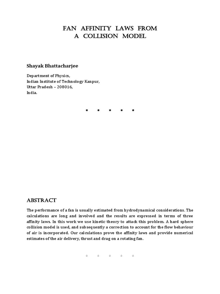 Fan Affinity Laws from a Kinetic Theory Model | PDF | Rotation Around A ...