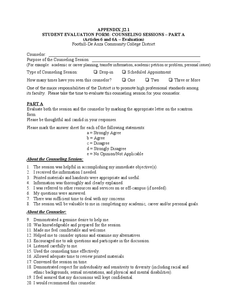 Student Evaluation Form | PDF | School Counselor | Question