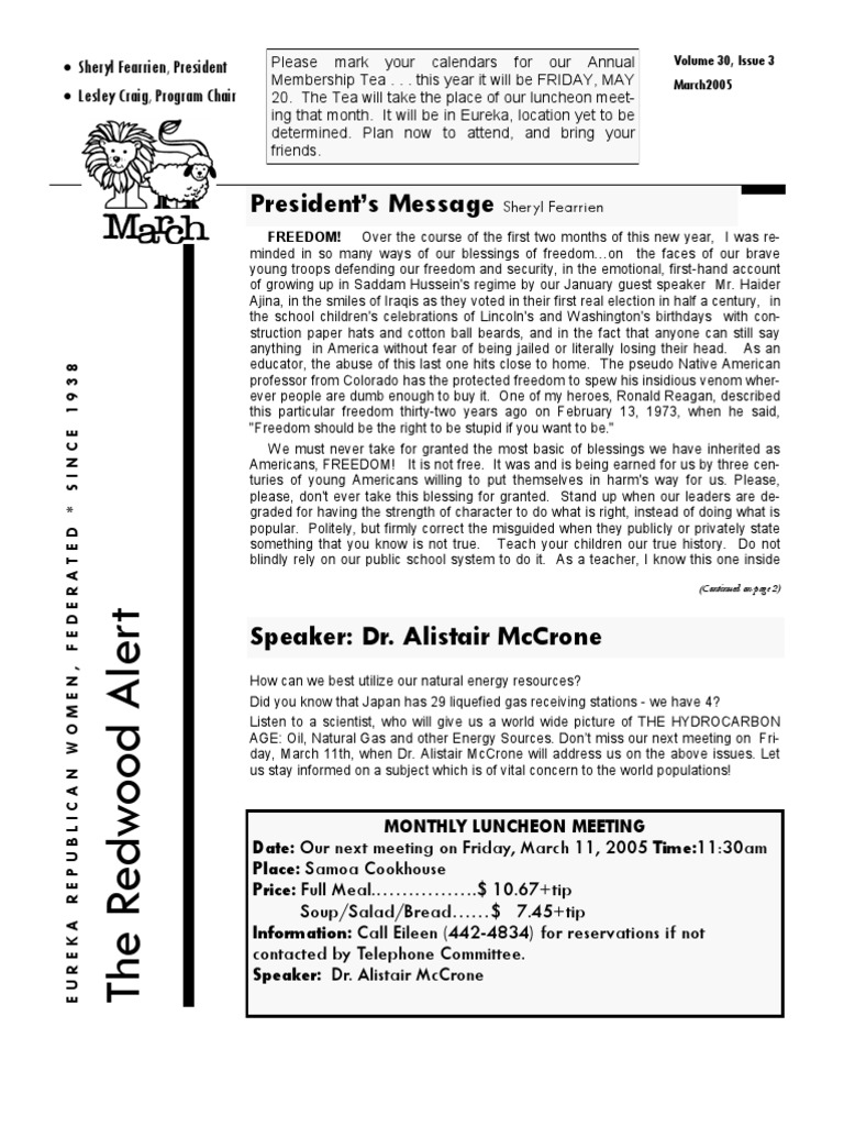 HRWF Redwood Alert March 2005 | PDF | George W. Bush | American Government