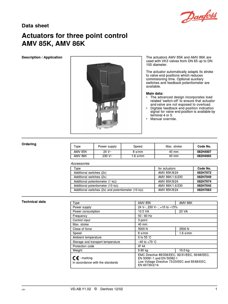 Actuators For Three Point Control Amv 85K, Amv 86K: Data Sheet | PDF ...