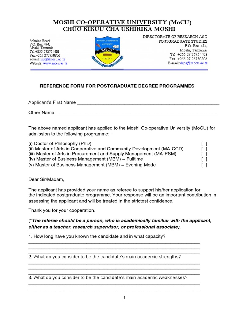 Reference Forms Postgraduate Studies 3 PDF | PDF | Postgraduate ...
