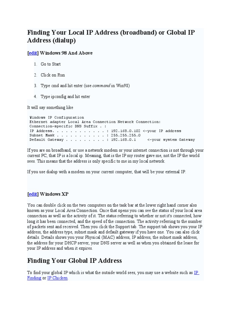 Finding Your Local IP Address | PDF | Computers